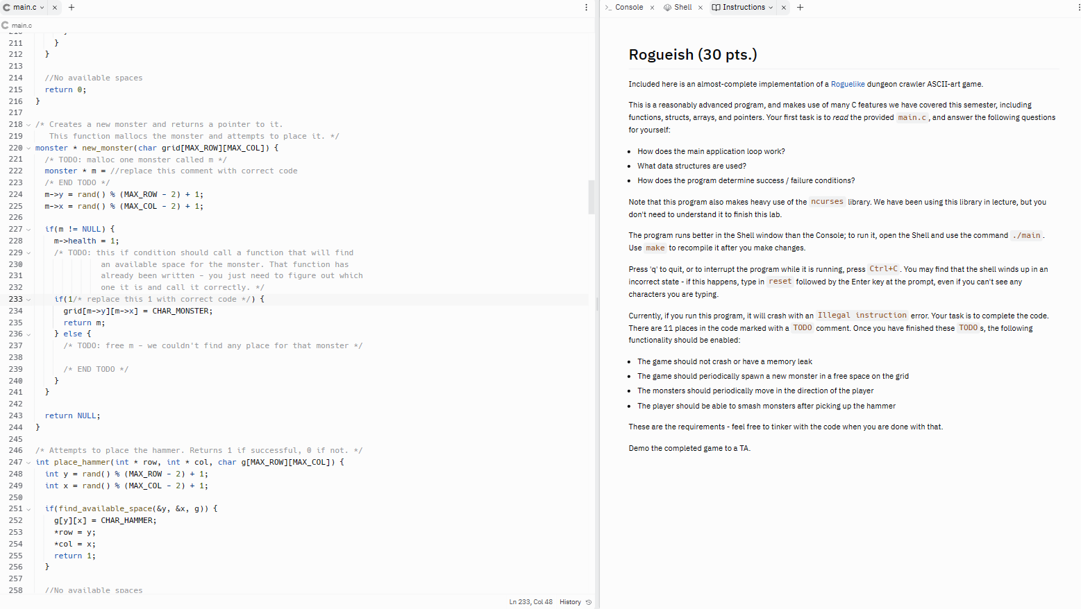 Please help with C PROGRAMMING. This is a skeleton | Chegg.com