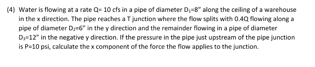 Solved (4) Water is flowing at a rate Q 10 cfs in a pipe of | Chegg.com