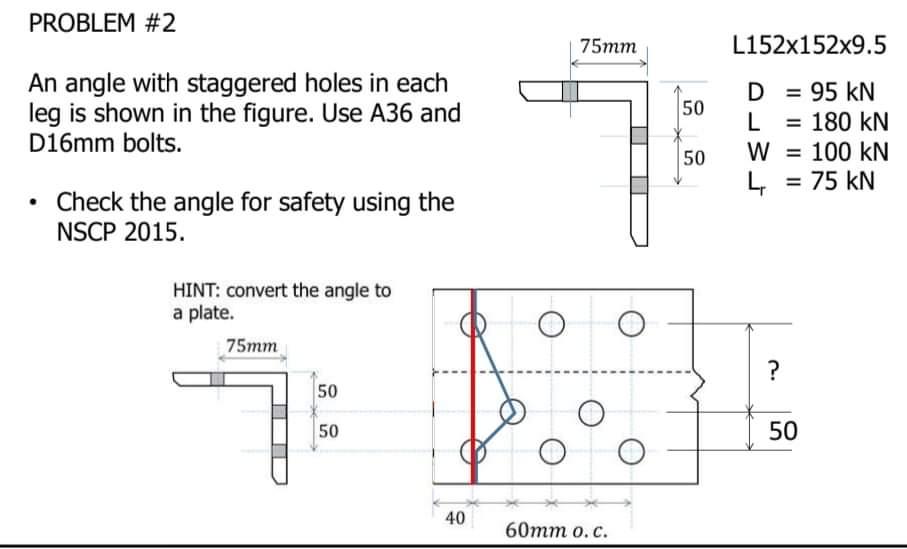 Solved PROBLEM #2 75mm L152x152x9.5 = An angle with | Chegg.com