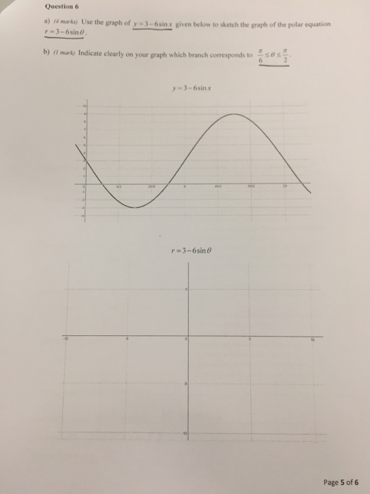 Solved Question 6 a) (4 mark) Use the graph of y-3-6sin x | Chegg.com