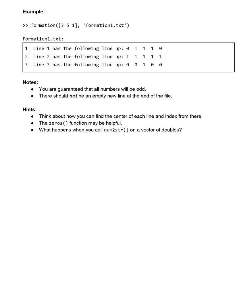 Solved Function Name: battleFormation Inputs: 1. (double) | Chegg.com