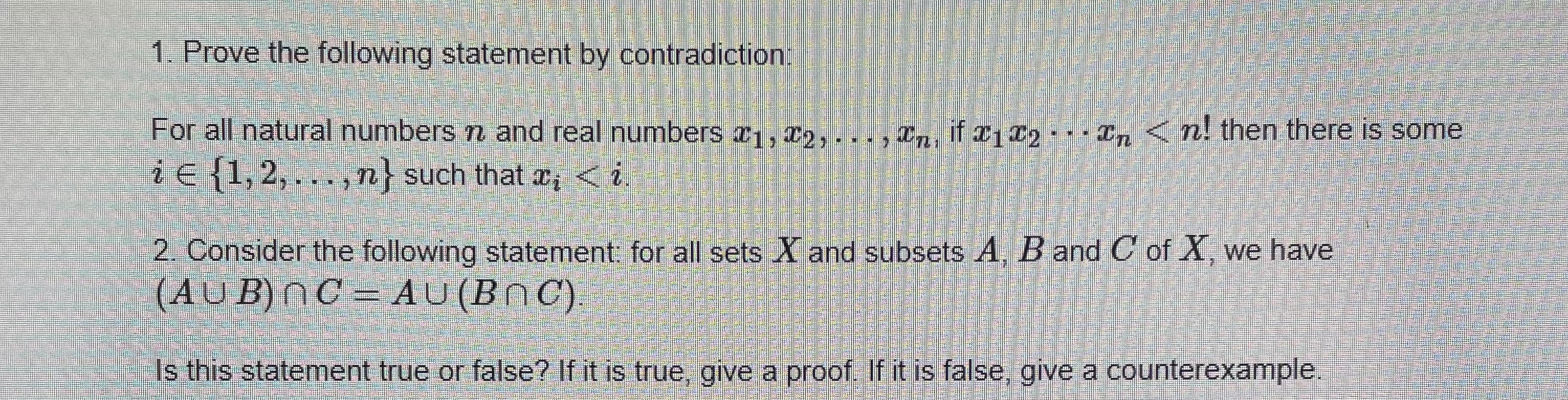 Solved Prove the following statement by contradiction:For | Chegg.com