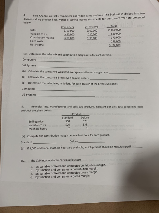 Solved Co. sells computers and video game systems. The | Chegg.com