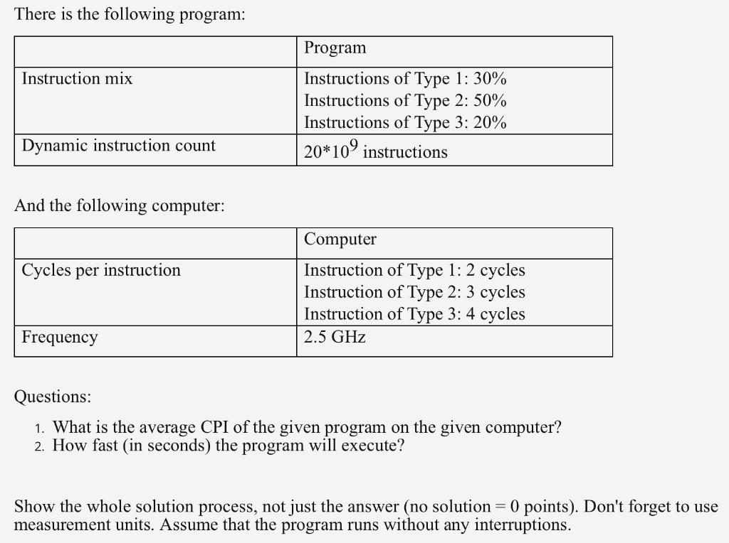 Solved There is the following program: Instruction mix | Chegg.com