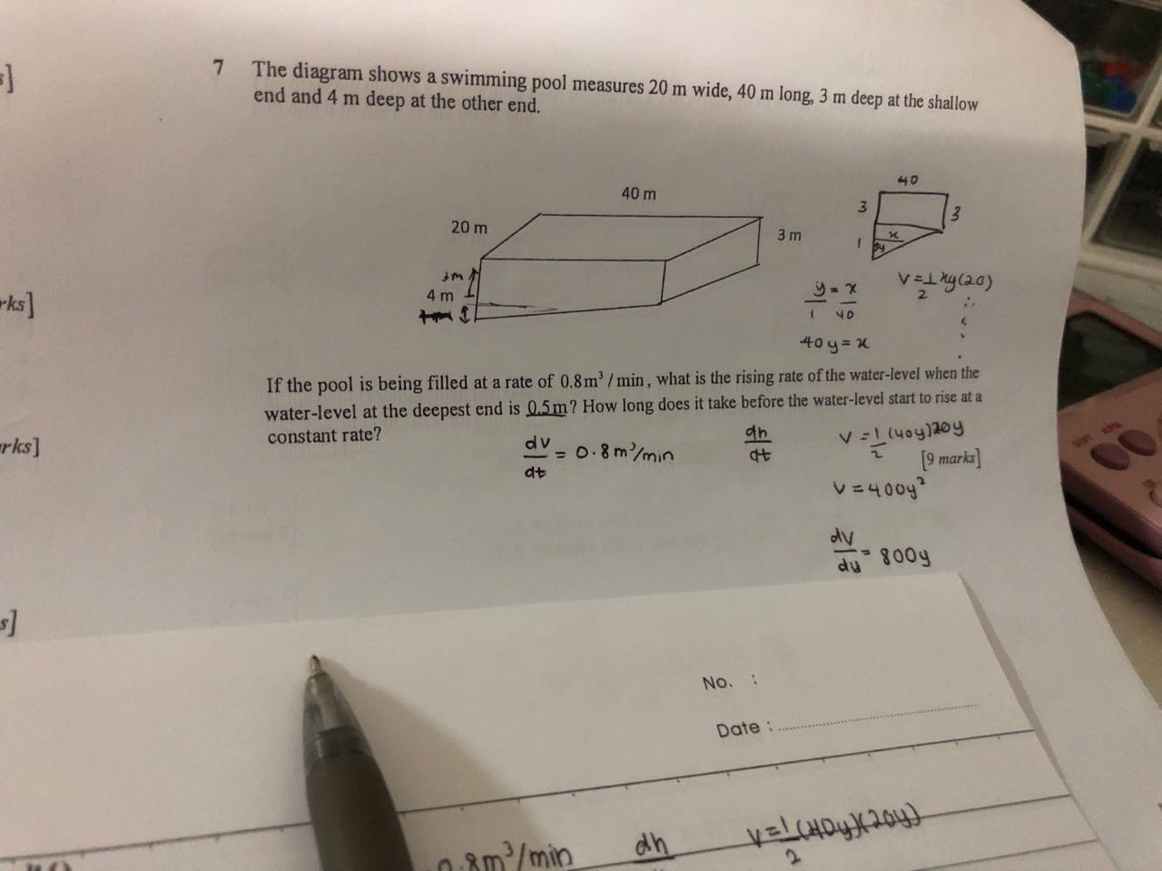 Solved The diagram shows a swimming pool measures 20 ﻿m | Chegg.com