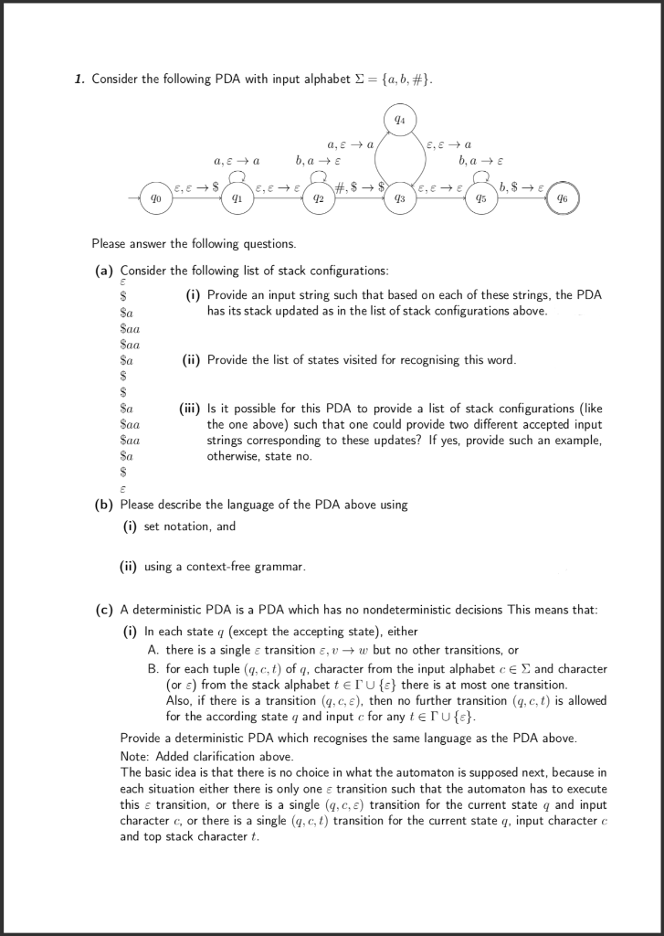 Solved 1. Consider the following PDA with input alphabet | Chegg.com