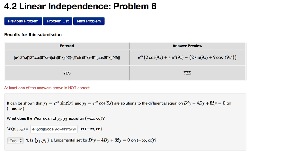 Solved 4.2 Linear Independence: Problem6 Previous Problem | Chegg.com