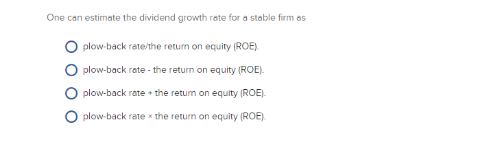 Solved One can estimate the dividend growth rate for a | Chegg.com
