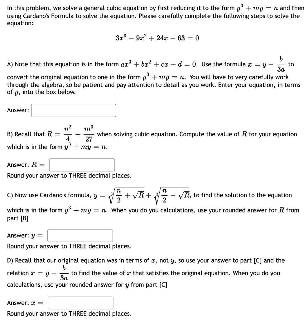 Solved In this problem, we solve a general cubic equation by | Chegg.com