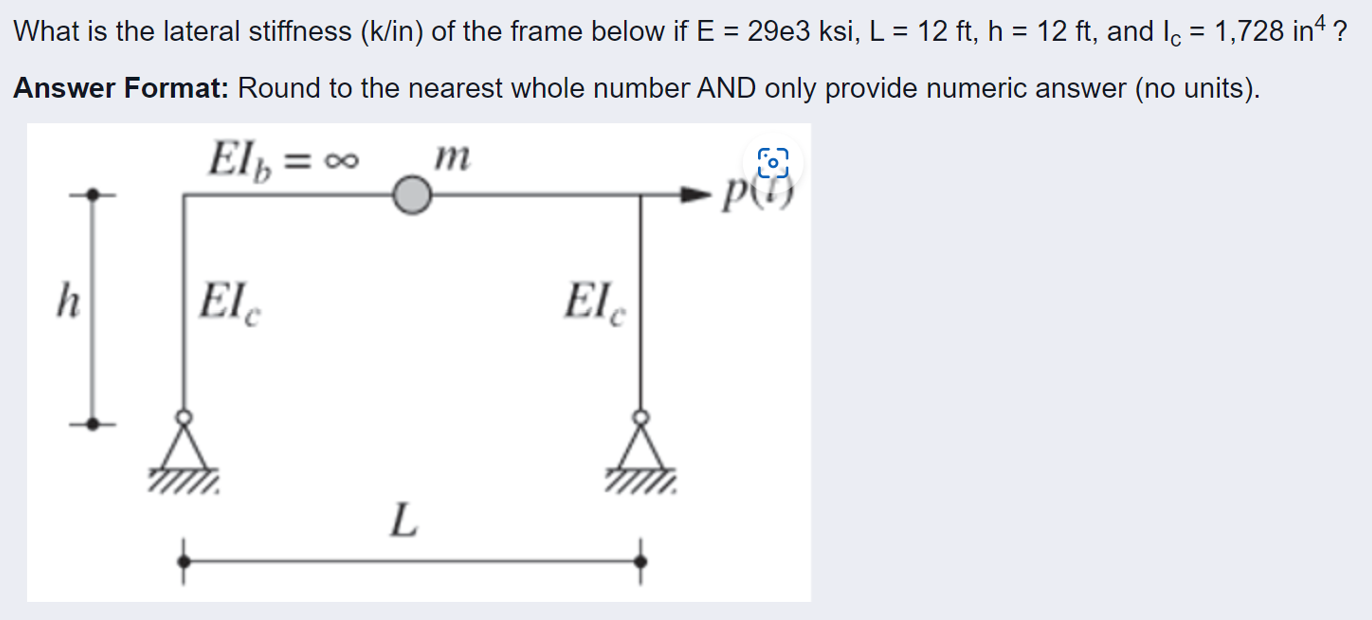 Solved What is the lateral stiffness (k/ in ) of the frame | Chegg.com
