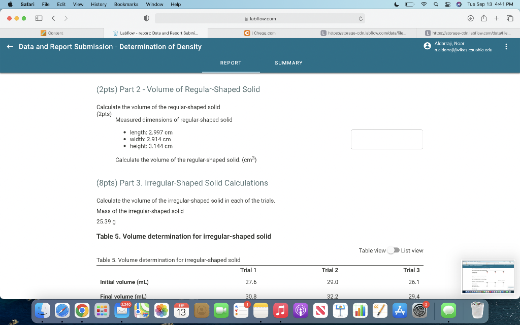 Solved Data and Report Submission - Determination of Density | Chegg.com