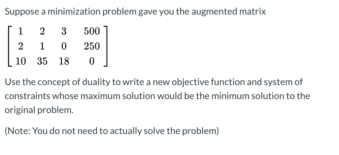 Solved Suppose A Minimization Problem Gave You The Augmented