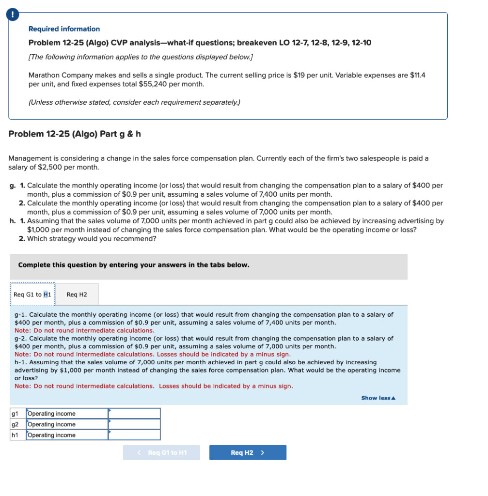 Solved Required information Problem 12-25 (Algo) CVP | Chegg.com