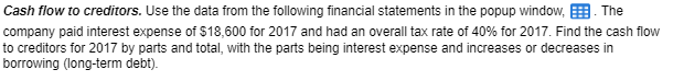 Solved Cash flow to creditors. Use the data from the | Chegg.com