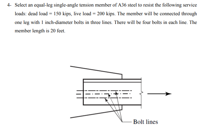 Solved 4 Select an equal-leg single-angle tension member of | Chegg.com