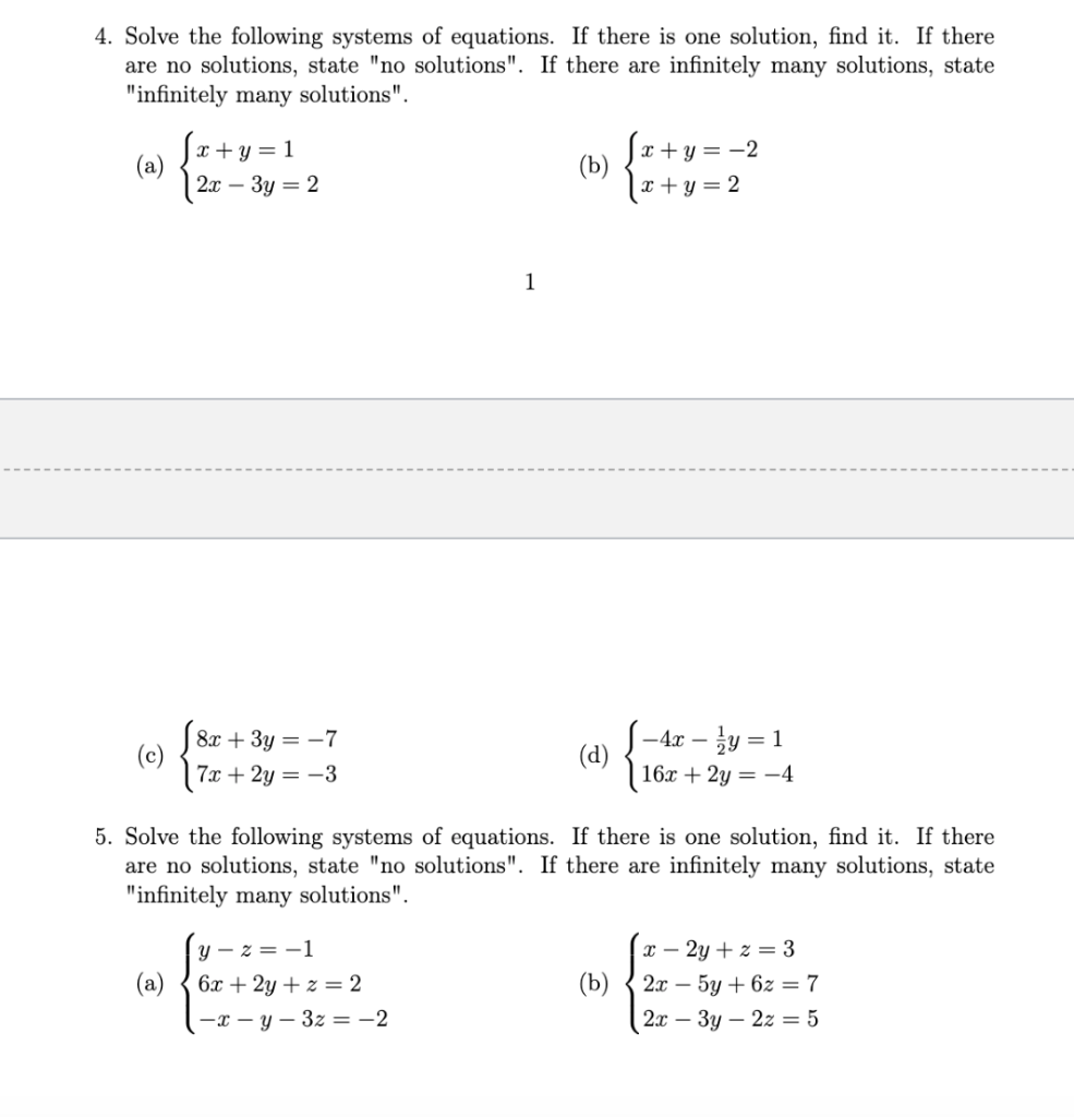 Solved 4. Solve the following systems of equations. If there | Chegg.com