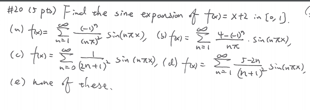Solved #20 15 pts) Find the sine expansion of fx)= x+2 in | Chegg.com