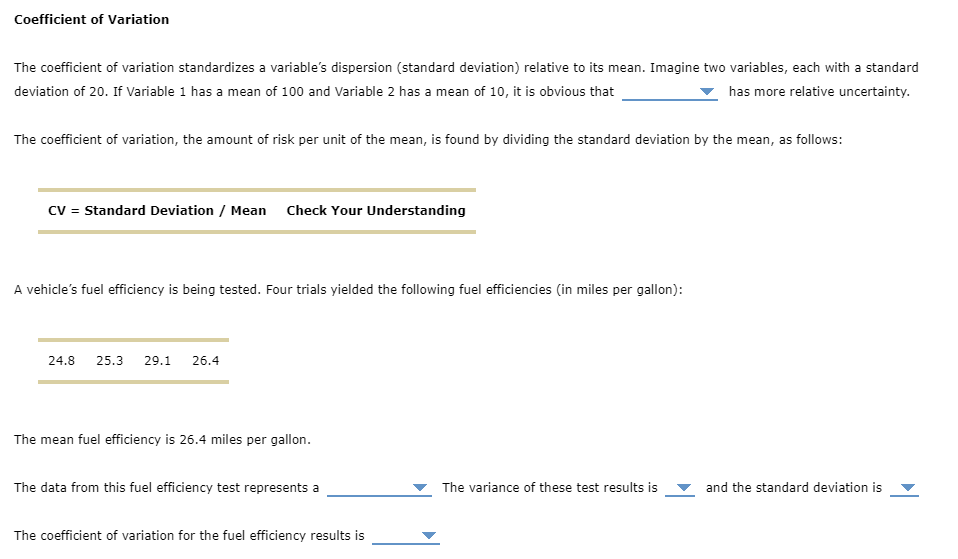 Solved Coefficient of Variation The coefficient of variation | Chegg.com