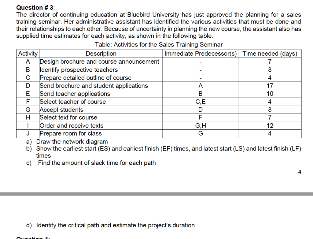 Solved Question # 3 The director of continuing education at | Chegg.com