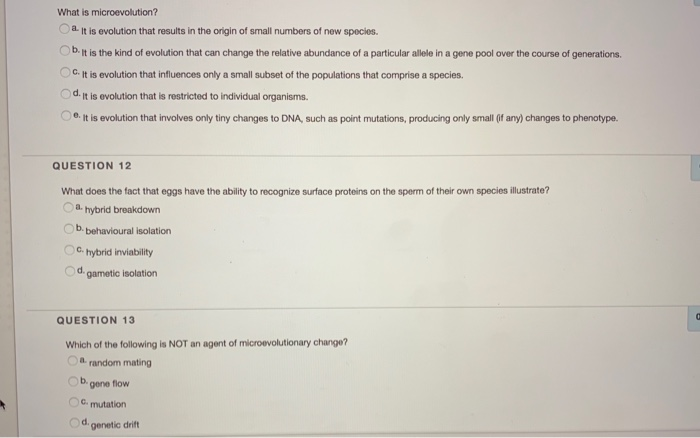 Solved What is microevolution? Oa t is evolution that | Chegg.com