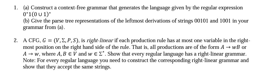 Solved 1. (a) Construct a context-free grammar that | Chegg.com