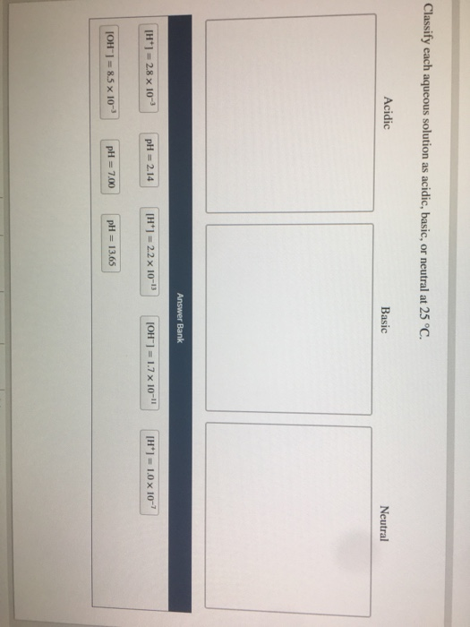 Solved Classify Each Aqueous Solution As Acidic Basic Or 6629