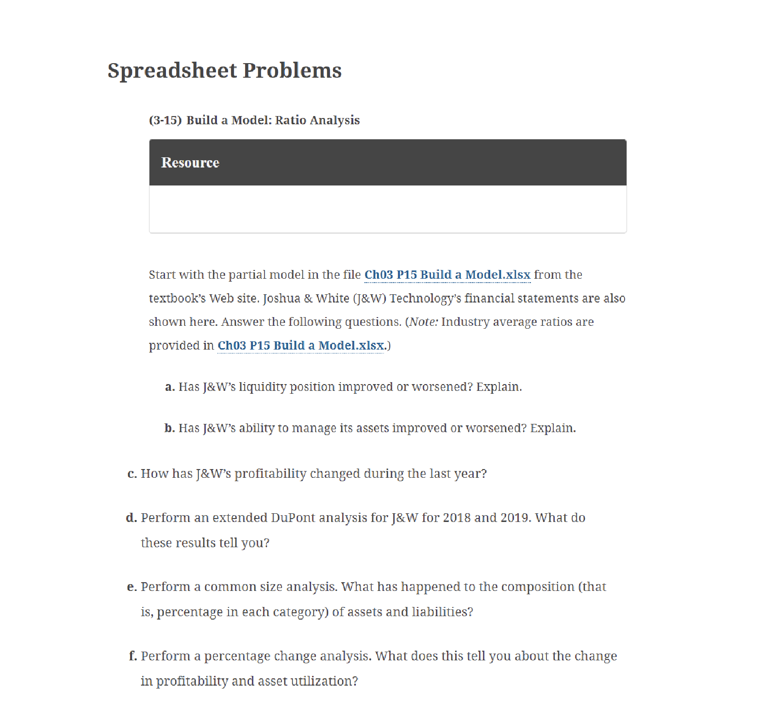 Solved Spreadsheet Problems (3-15) Build a Model: Ratio | Chegg.com