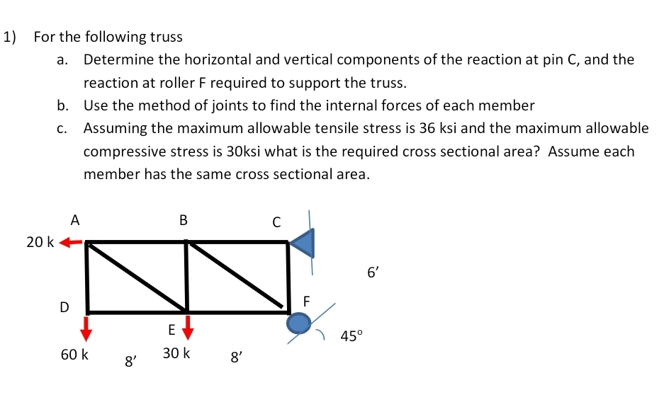 Solved For the following truss a. Determine the horizontal | Chegg.com