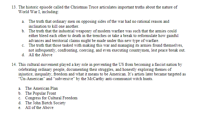 Solved 13. The historic episode called the Christmas Truce | Chegg.com