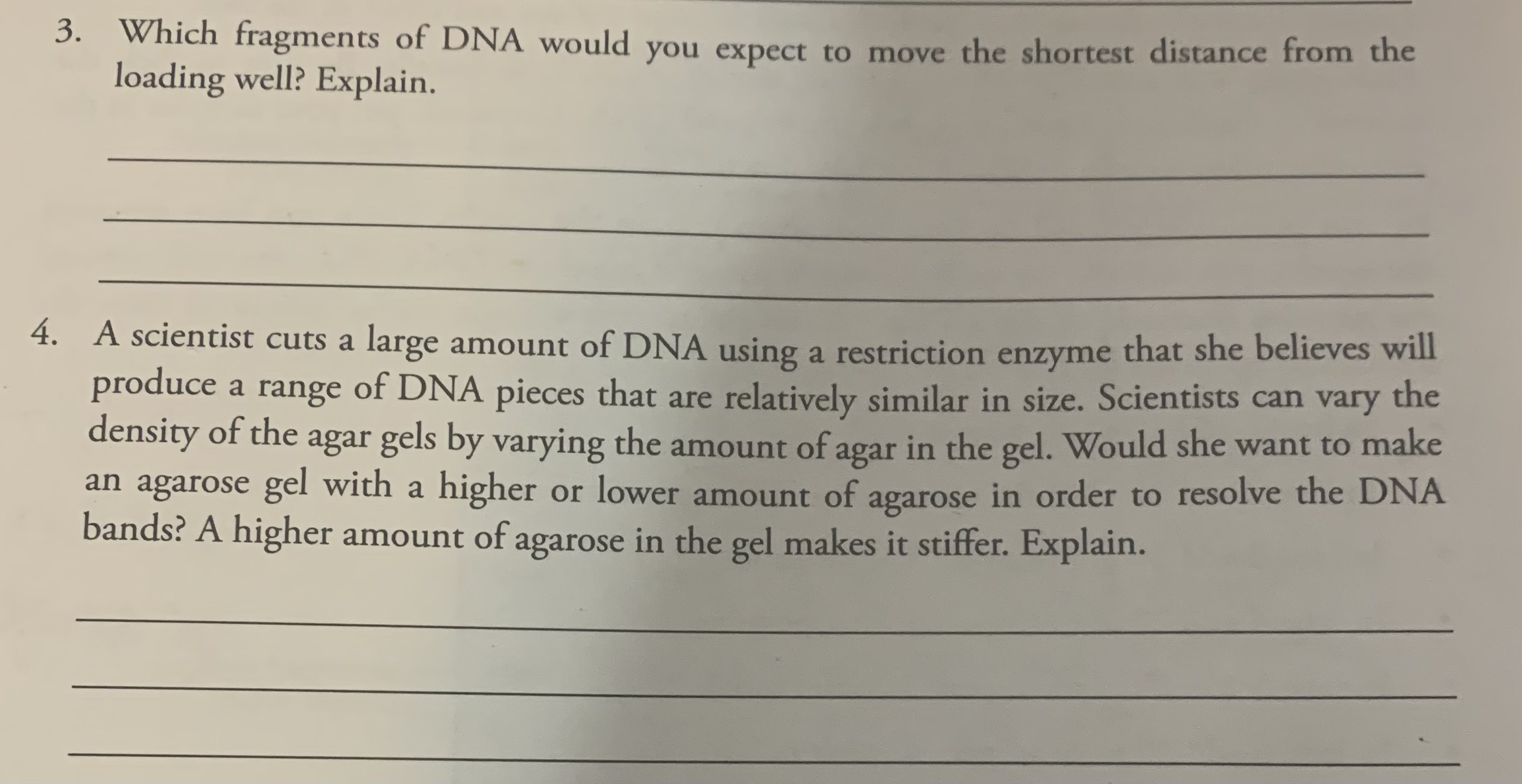 Solved 3. Which fragments of DNA would you expect to move | Chegg.com