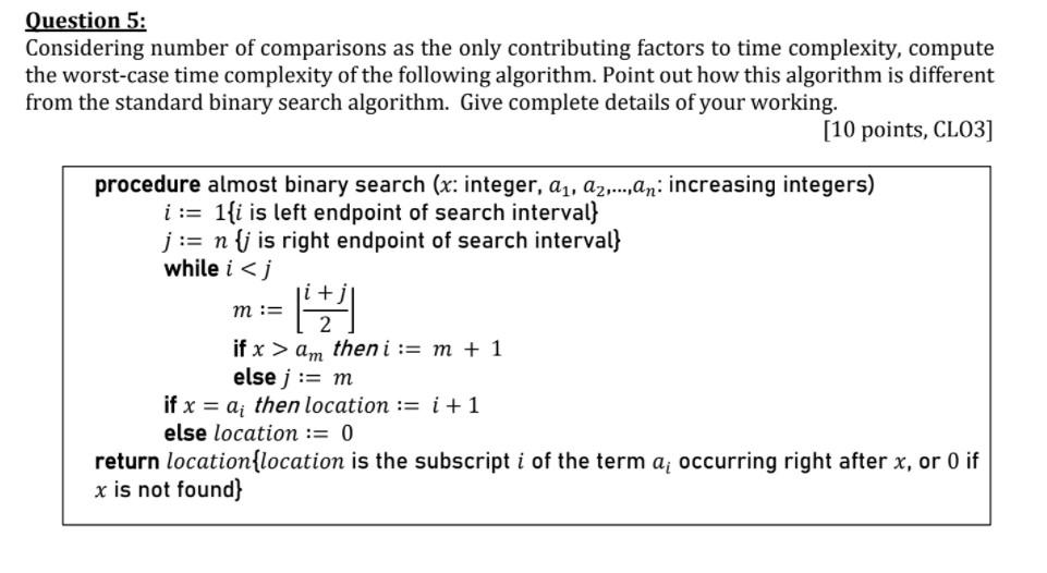 Solved Question 5: Considering number of comparisons as the | Chegg.com