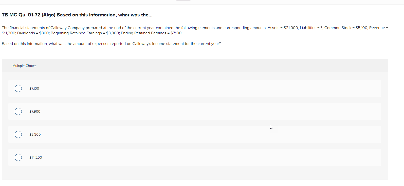 Solved TB MC Qu. 01-72 (Algo) Based on this information, | Chegg.com