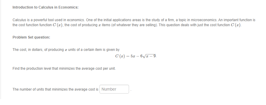 Solved Introduction to Calculus in Economics: Calculus is a | Chegg.com