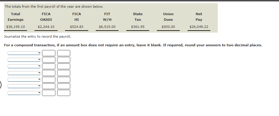 Solved The totals from the first payroll of the year are | Chegg.com
