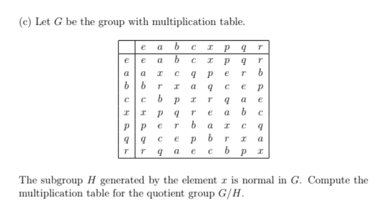 Solved (c) Let G be the group with multiplication table. e e | Chegg.com