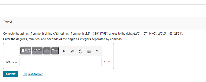 Solved Compute the azimuth from north of line CD. Azimuth | Chegg.com