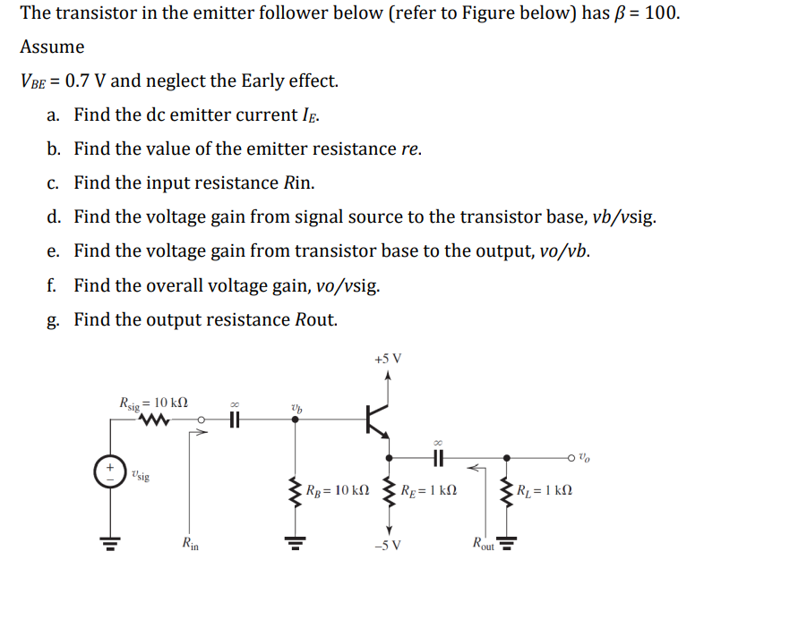 Solved The transistor in the emitter follower below (refer | Chegg.com