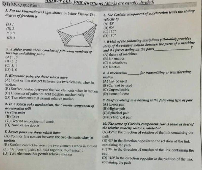Solved Q1) MCQ questions. only four questions (Marks are | Chegg.com
