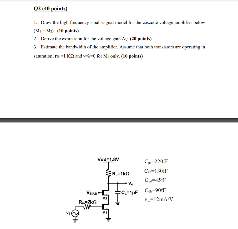 Solved 1. Draw the high frequency small-signal model for the | Chegg.com