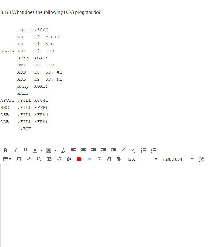 Solved 8.16) What does the following LC-3 program do? .ORIG | Chegg.com