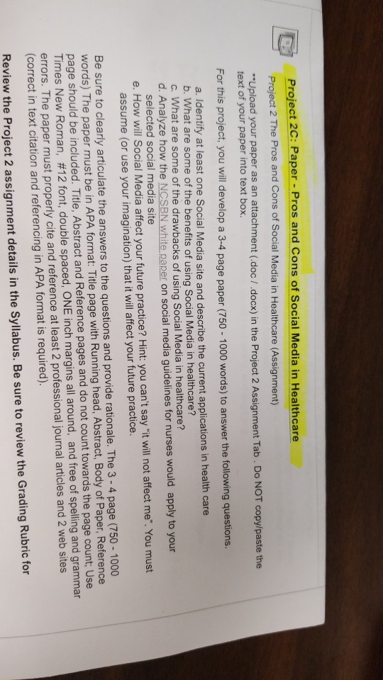 Solved Project 2C: Paper - Pros and Cons of Social Media in | Chegg.com