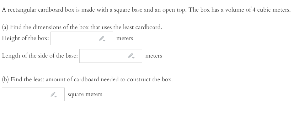 Solved A rectangular cardboard box is made with a square | Chegg.com