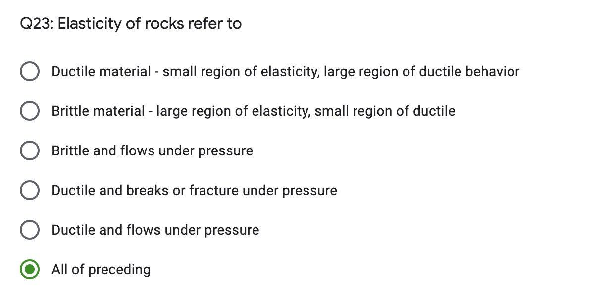 Solved Q23: Elasticity of rocks refer to Ductile material - | Chegg.com