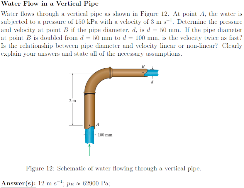 Water Flow in a Vertical Pipe Water flows through a vertical pipe as ...