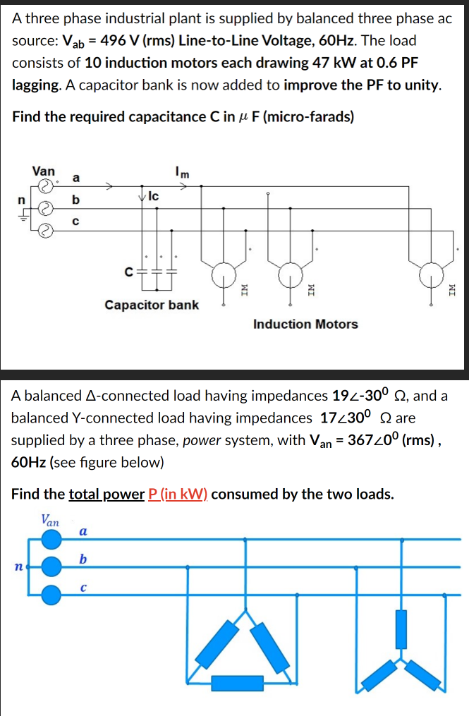 Solved A three phase industrial plant is supplied by | Chegg.com