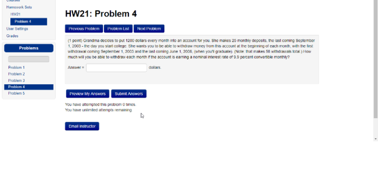 Solved Homework Sets HW21 Problem 4 User Settings Grades | Chegg.com