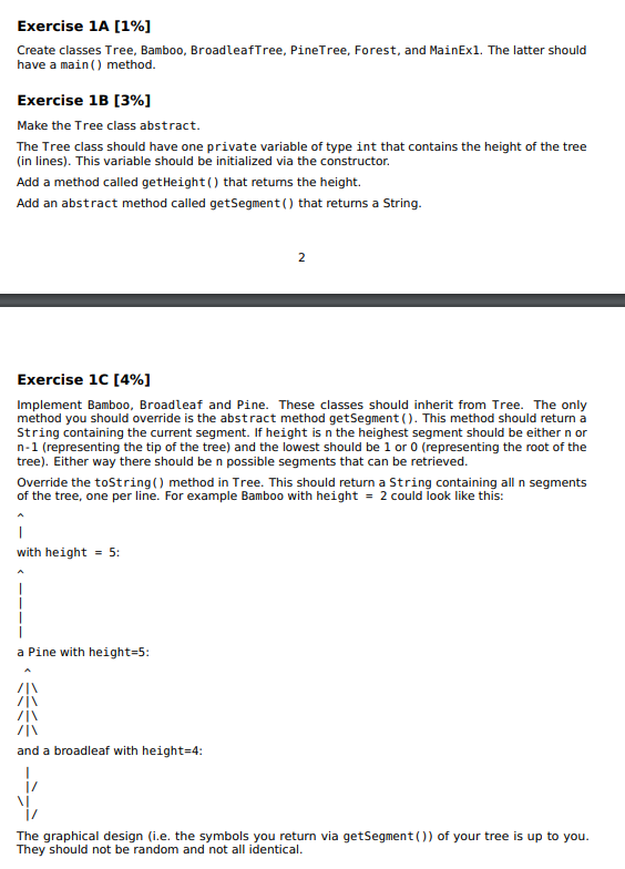 Solved Exercise 1A [1\%] Create classes Tree, Bamboo, | Chegg.com