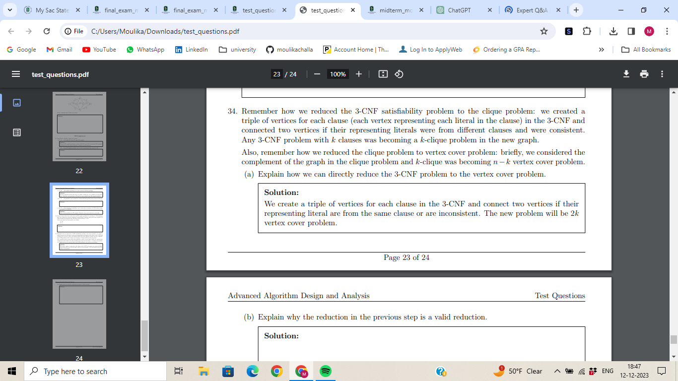 Solved 34. Remember how we reduced the 3 -CNF satisfiability | Chegg.com