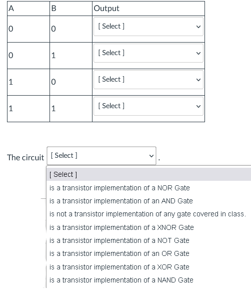 Solved The circuit [Select ] is a transistor implementation | Chegg.com