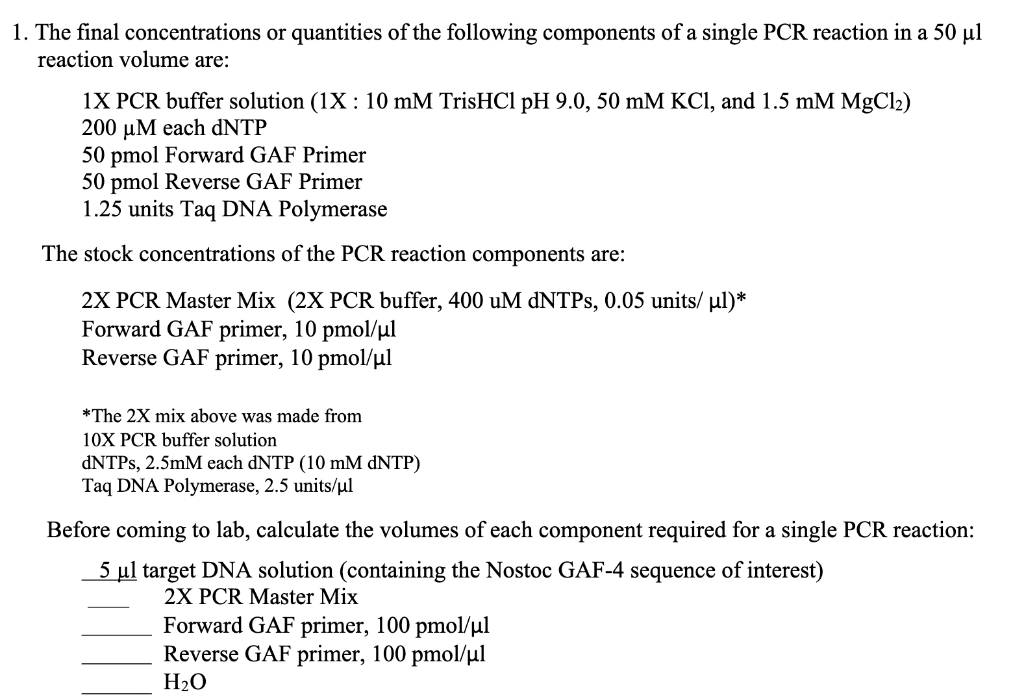 Solved The final concentrations or quantities of the | Chegg.com